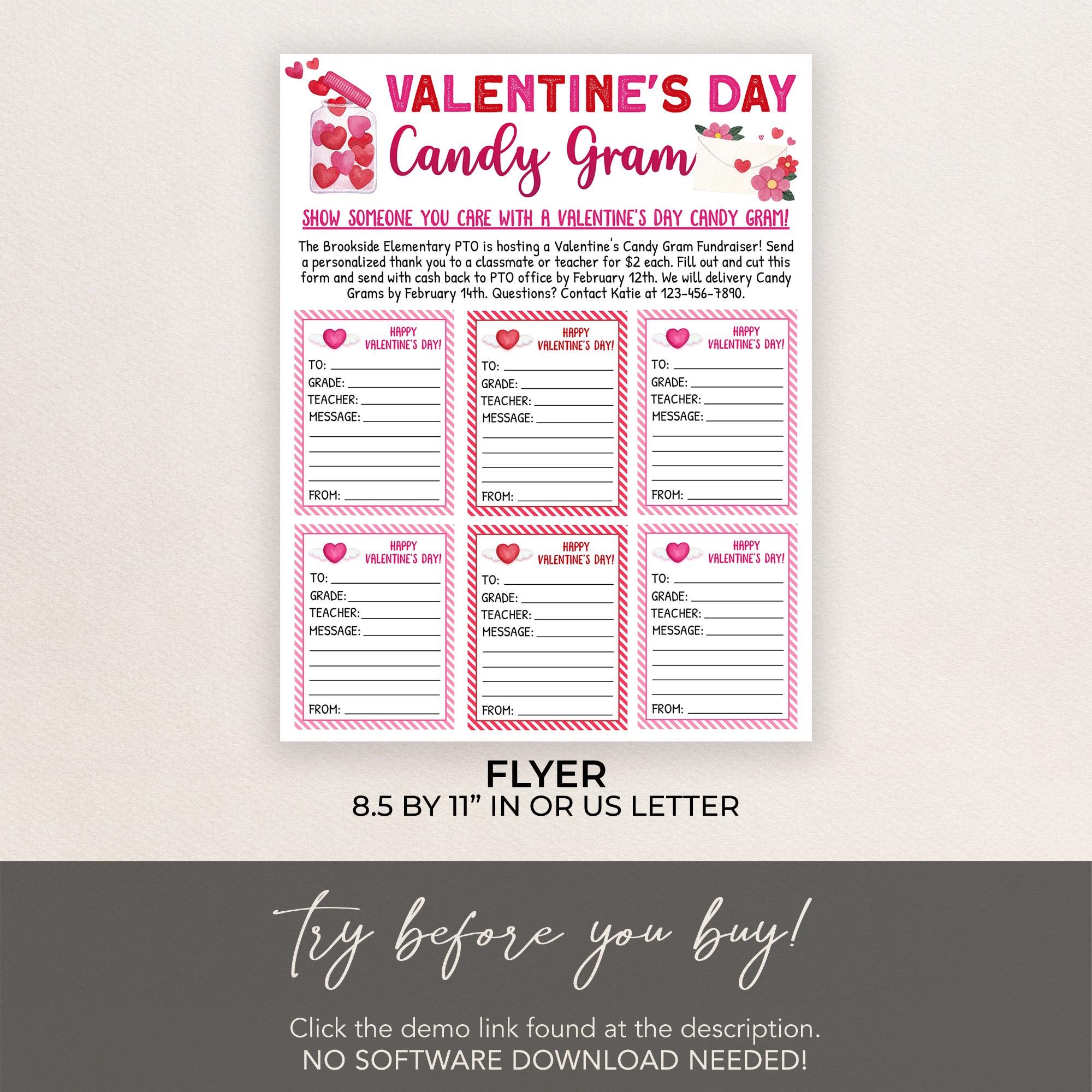 Editable Valentine's Day Candy Gram Fundraiser Flyer, Class Kindness ...