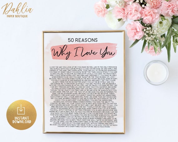 Editable Reasons Why I Love You Sign Template for Couples, Pink ...