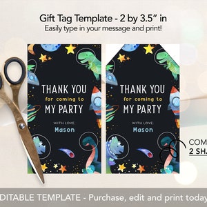 EDITABLE Space Dinosaur Birthday Thank You for Coming Gift Tag, Galaxy ...