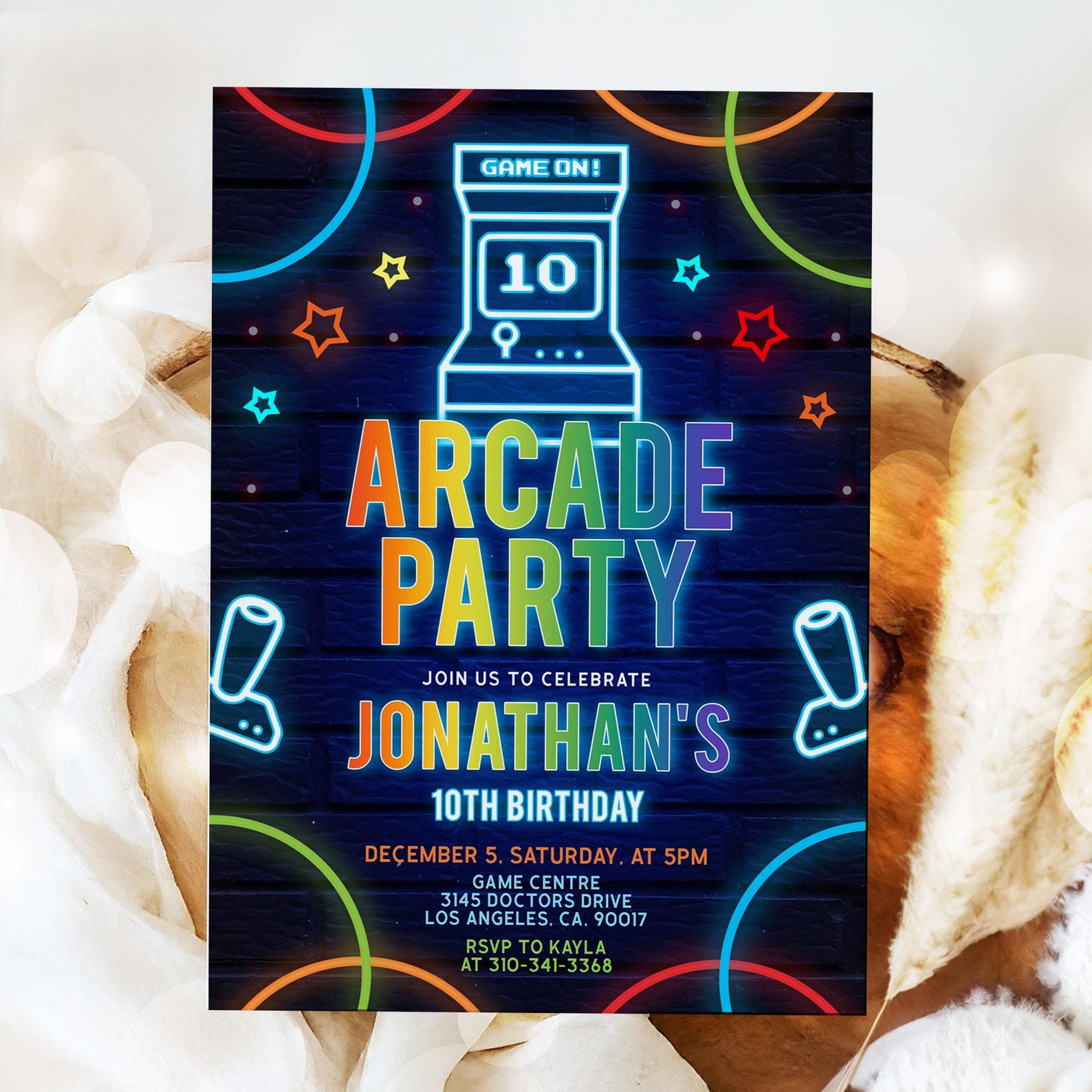 EDITABLE Arcade Party Invitation, Gamer Birthday Invite, Blue Glow Neon ...