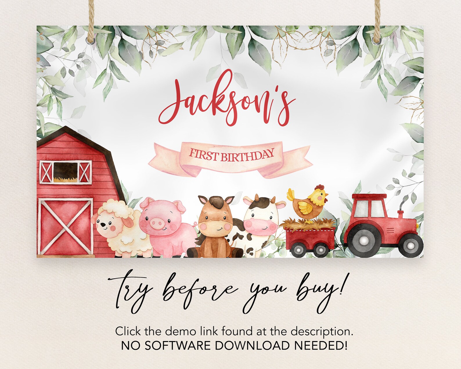 Farm Birthday Backdrop EDITABLE Barn Animals Party Decor - Etsy
