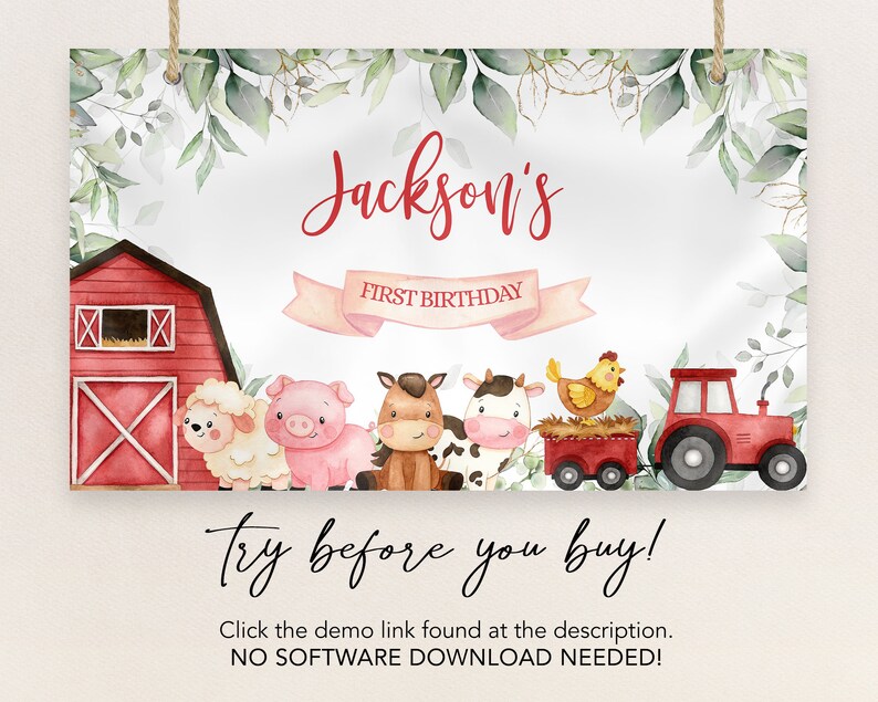 Farm Birthday Backdrop EDITABLE Barn Animals Party Decor - Etsy