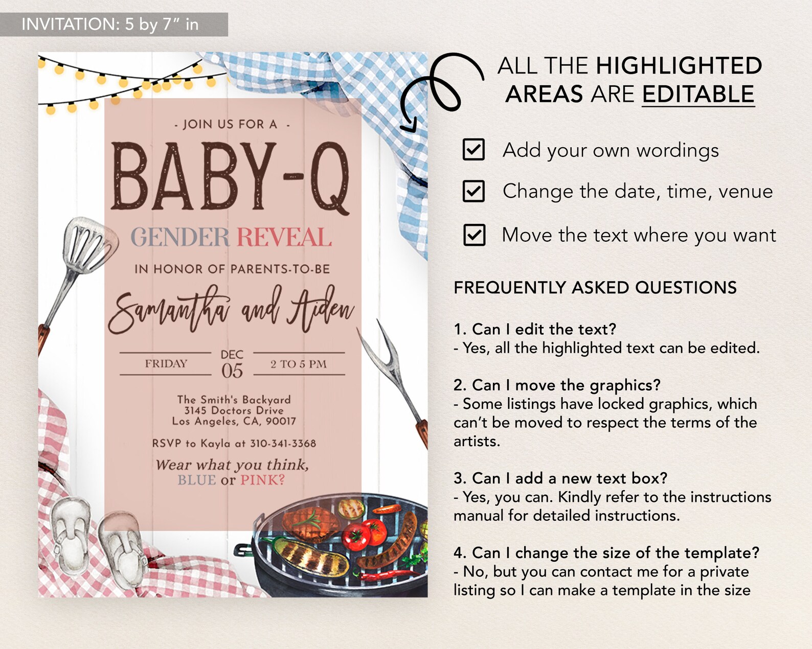 Editable Baby-q Gender Reveal Invitation, Backyard Couples Baby Shower ...