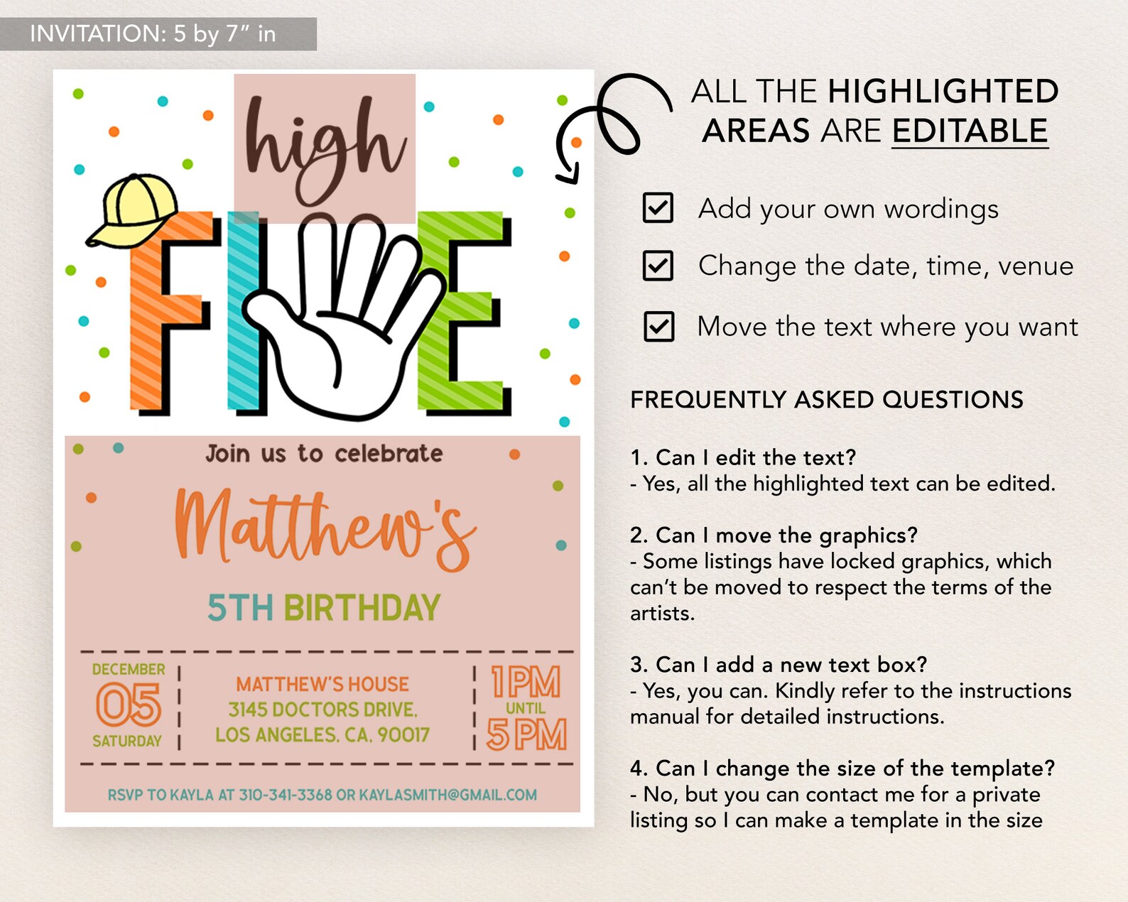 High Five Birthday Invitation Editable Hi Five Invite - Etsy