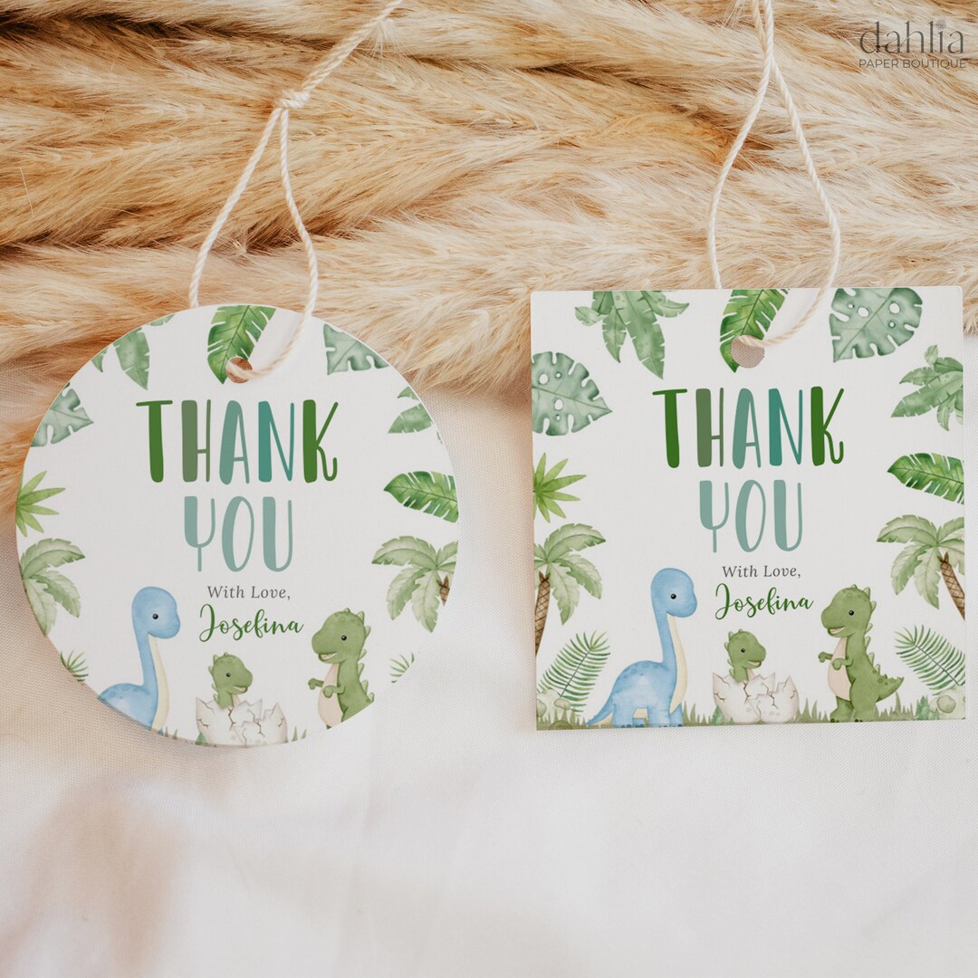 Dinosaur Thank You for Coming Gift Tag, EDITABLE It's a Boy Dinosaur ...