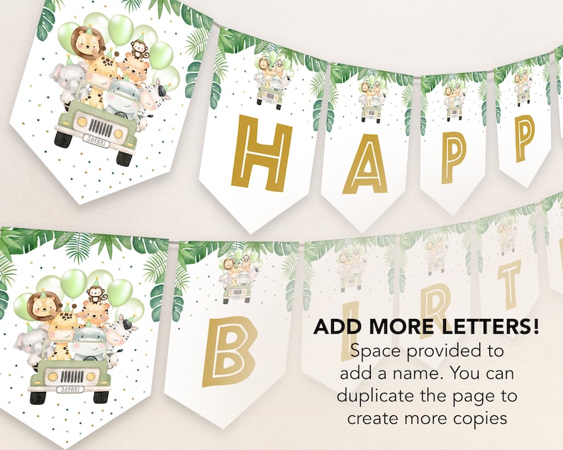 Safari Animals Happy Birthday Banner, EDITABLE Wild One Party ...