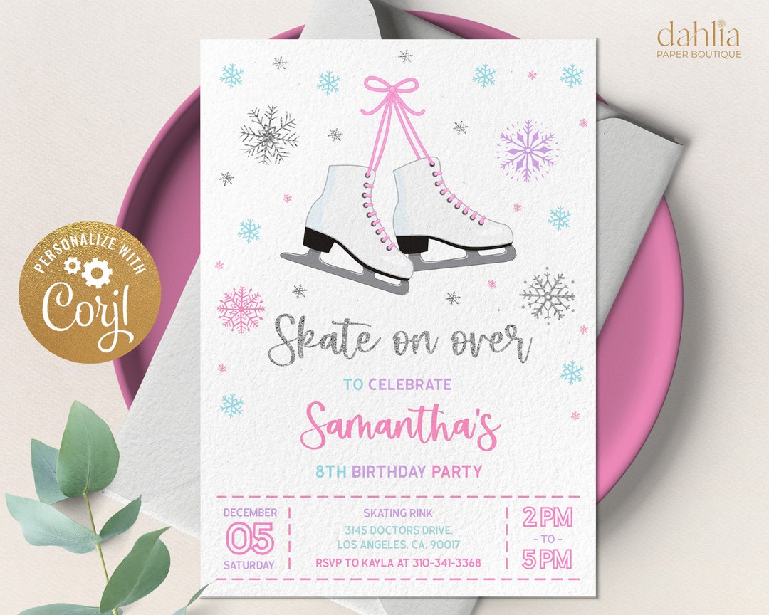 Ice Skating Birthday Invitation, EDITABLE Skate on Over Party Template ...