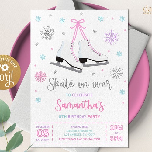 Ice Skating Birthday Invitation EDITABLE Winter Skate Party - Etsy