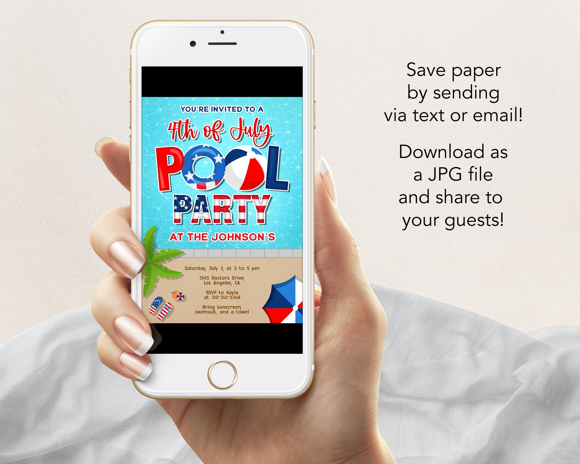 4th of July Pool Party Invitation Editable Swimming Invite - Etsy