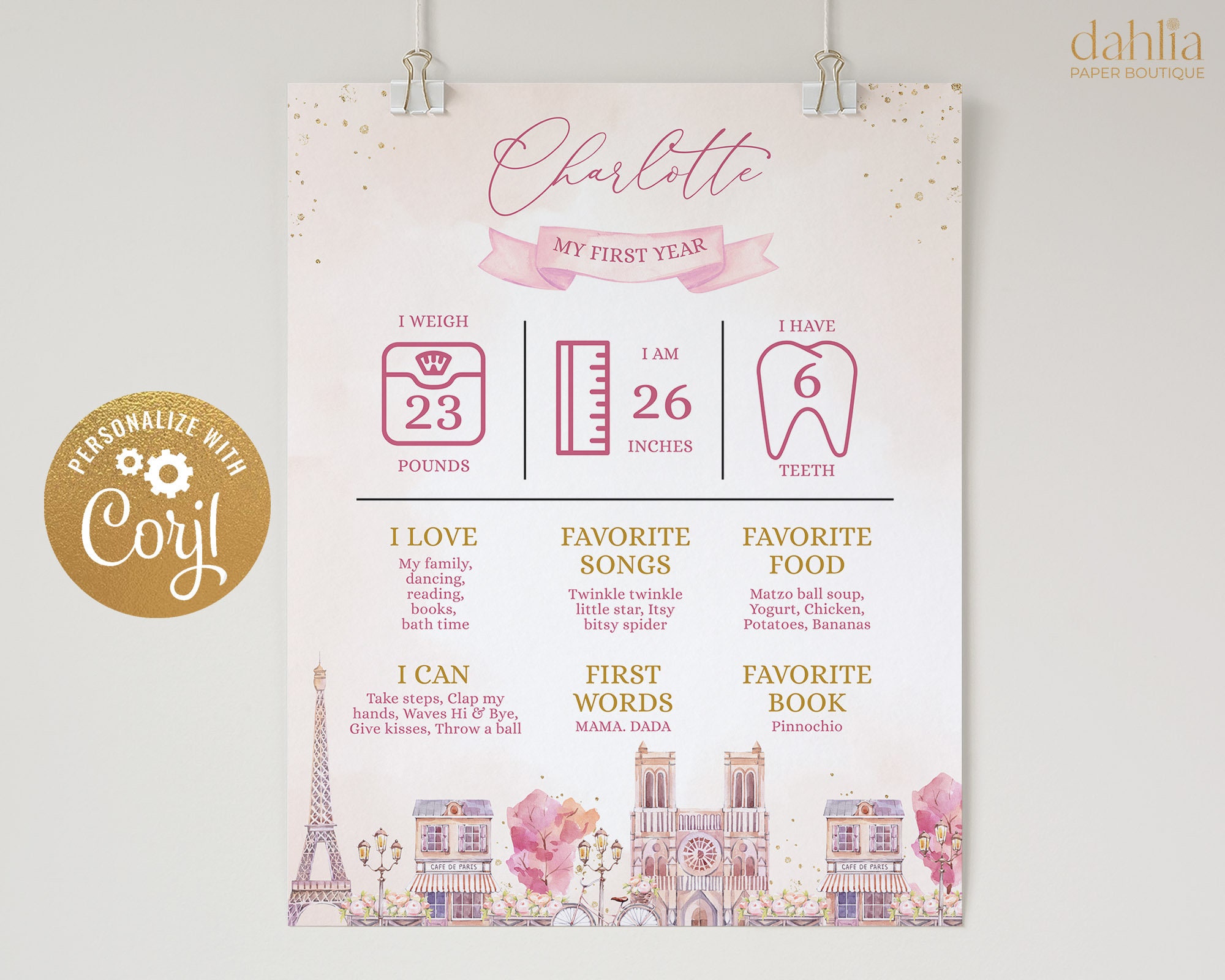 Paris First Birthday Milestone Poster EDITABLE Birthday Sign - Etsy