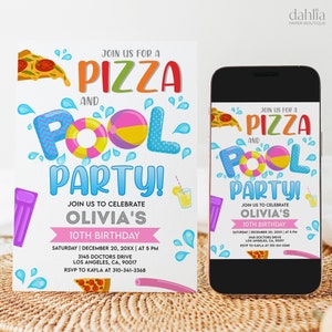 Pizza Pool Party Invitation, EDITABLE Swimming Party Invite, Tropical ...