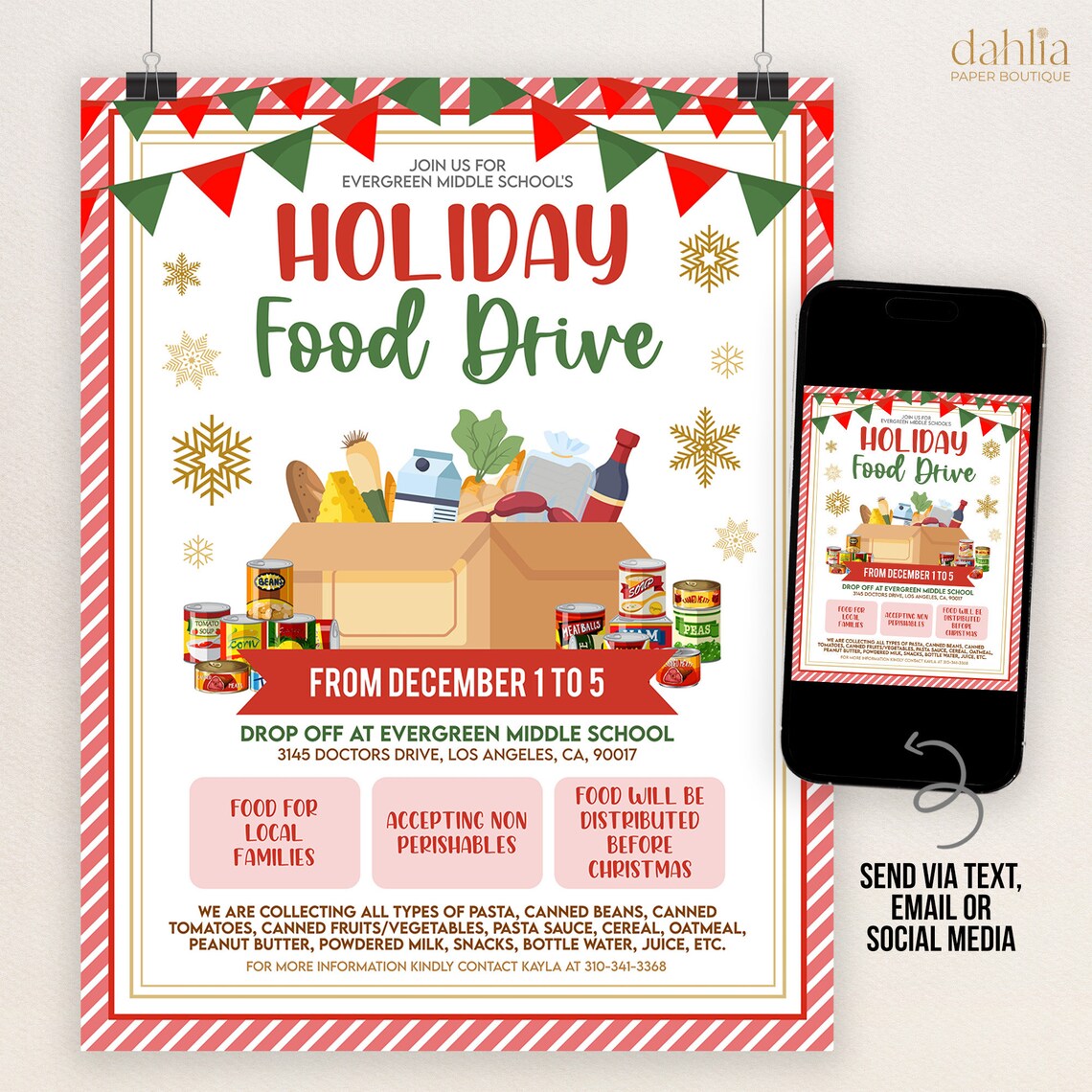 Editable Holiday Food Drive Flyer, Canned Goods Drive Template, Holiday ...