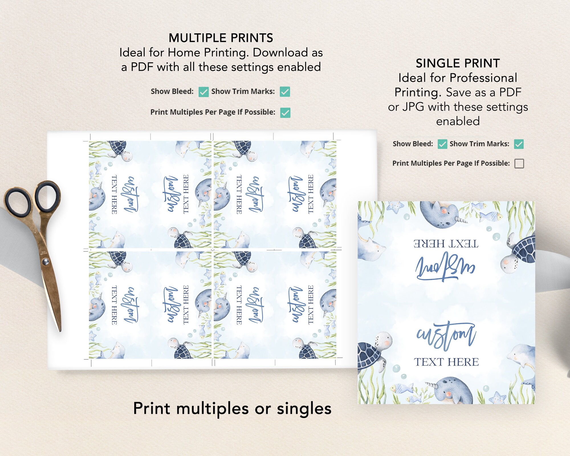 Under the Sea Food Labels Template, Ocean Animals Party Place Card ...