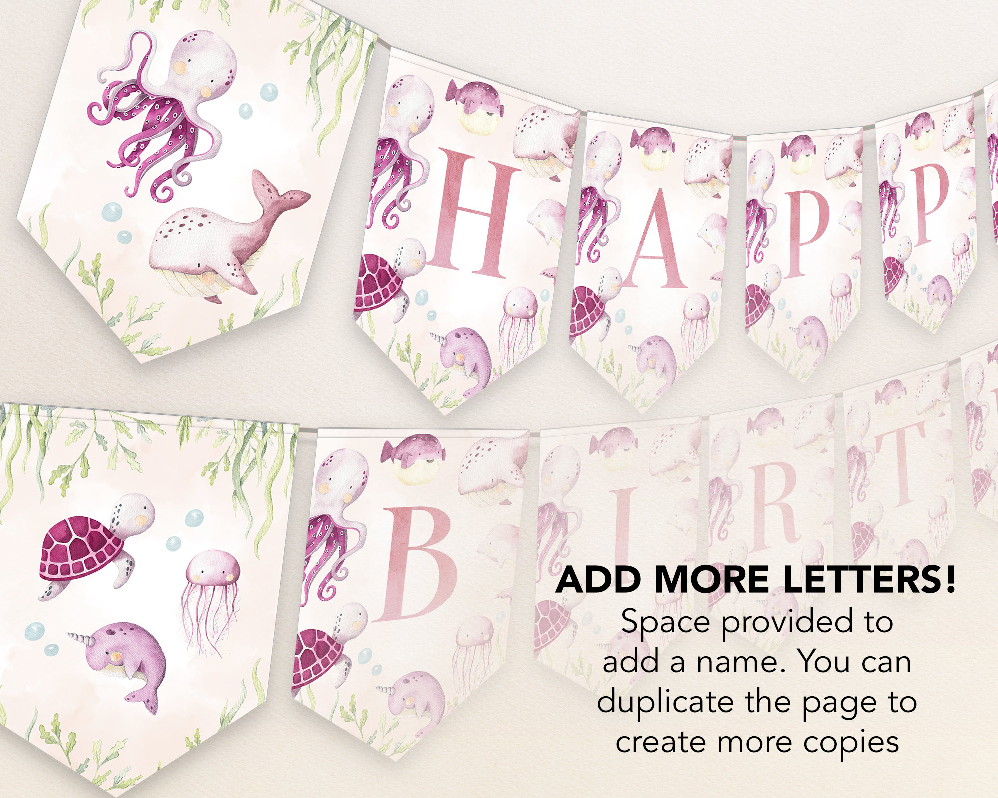 Under the Sea Happy Birthday Banner EDITABLE Ocean Animals - Etsy