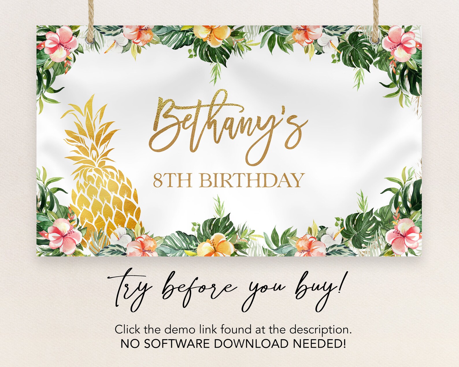 Hawaiian Pineapple Birthday Backdrop EDITABLE Luau Party - Etsy