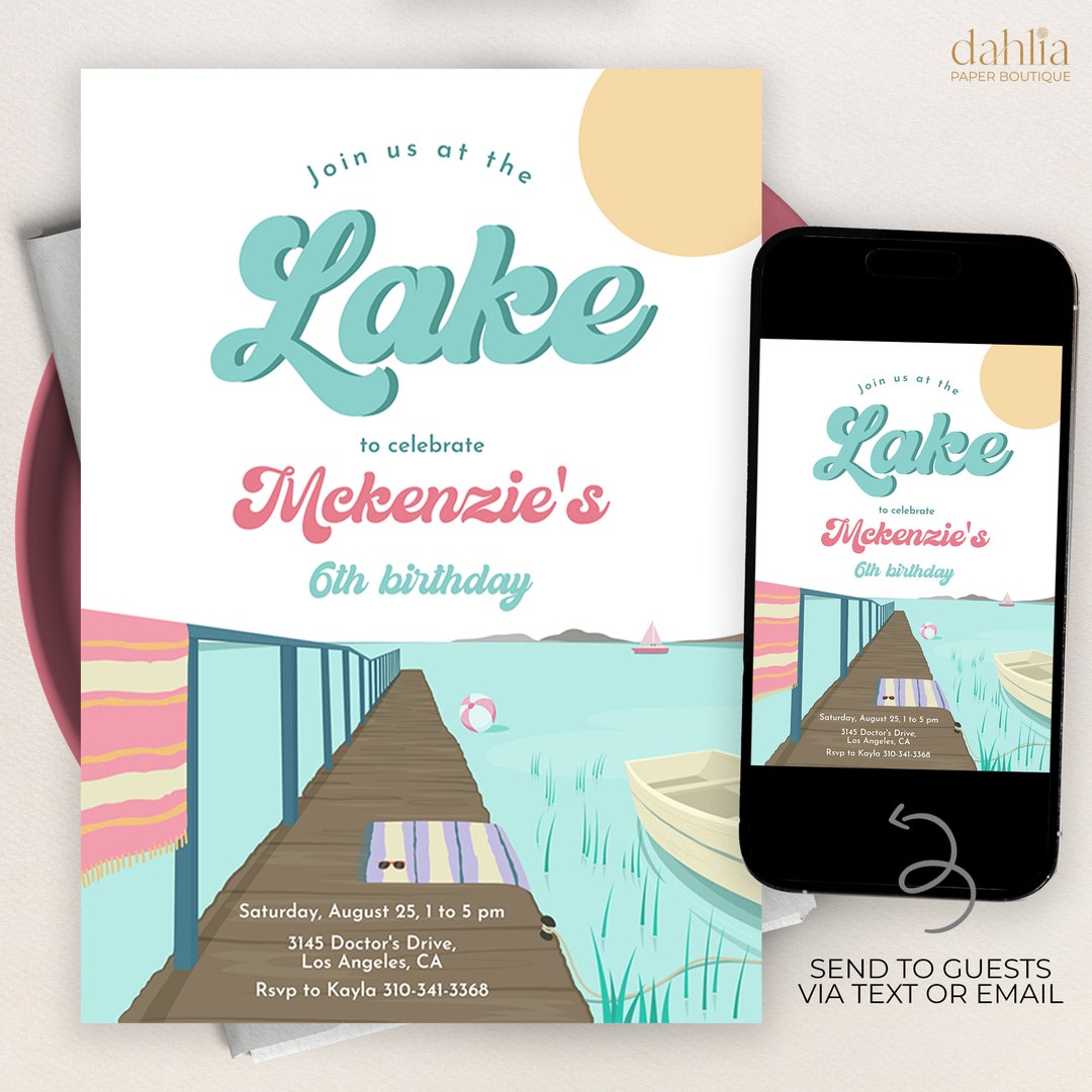 Lake Birthday Invitation, EDITABLE Summer Lake Party Invite Template ...