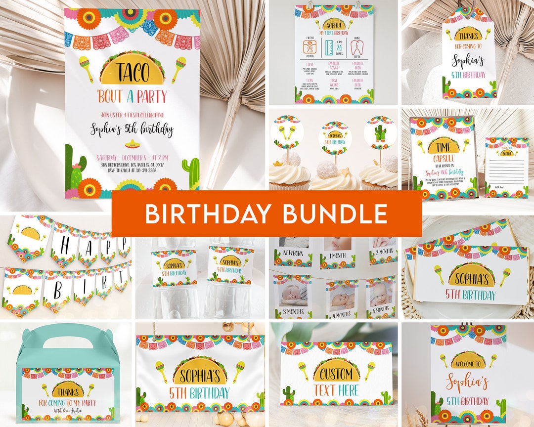 Taco 'bout A Party Bundle, EDITABLE Fiesta Birthday Invite, Colorful ...