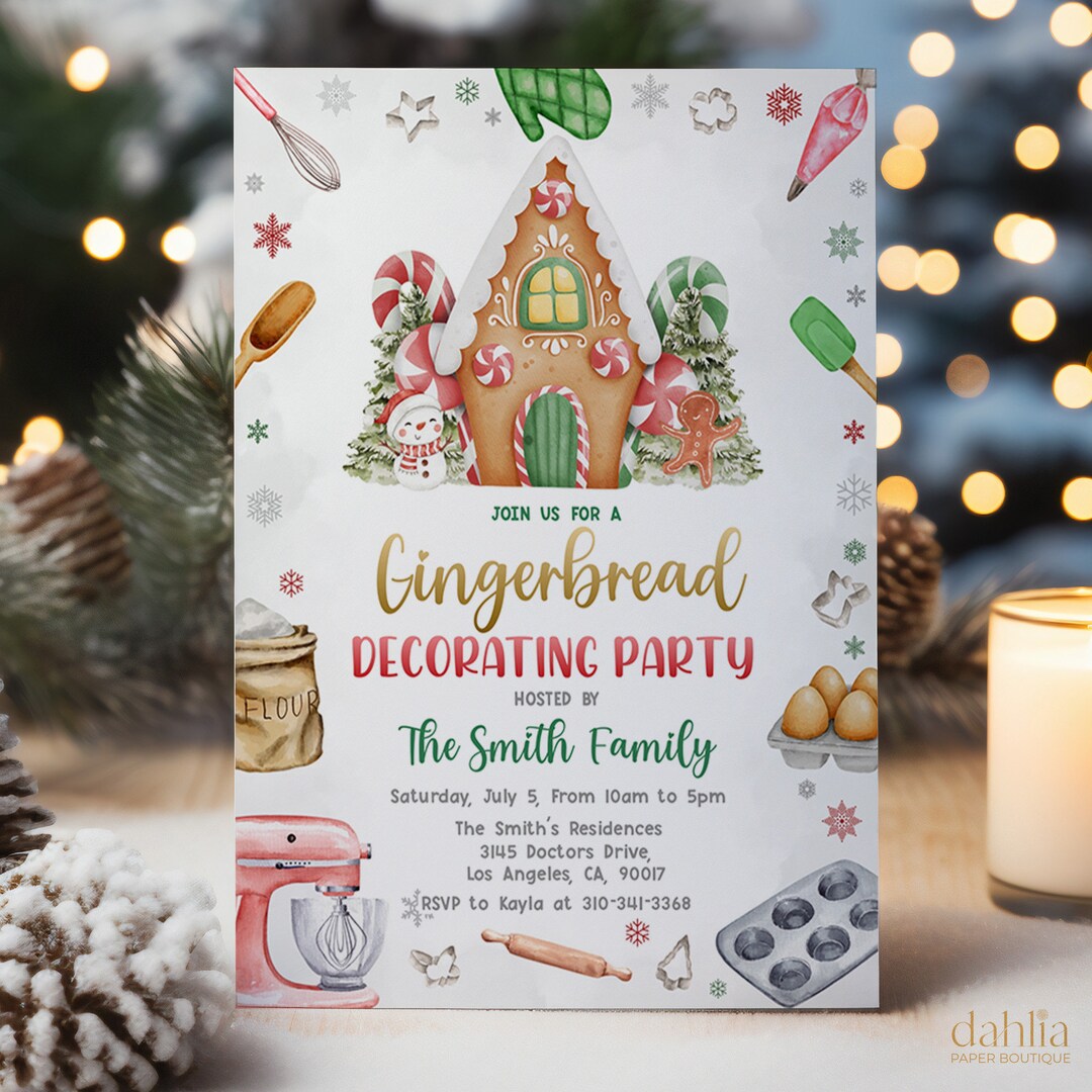 Gingerbread House Decorating Invitation, Editable Christmas Party ...