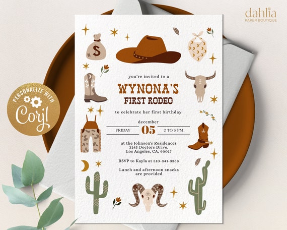 Wild West First Birthday Invitation, EDITABLE Cowboy Rodeo Party Invite ...