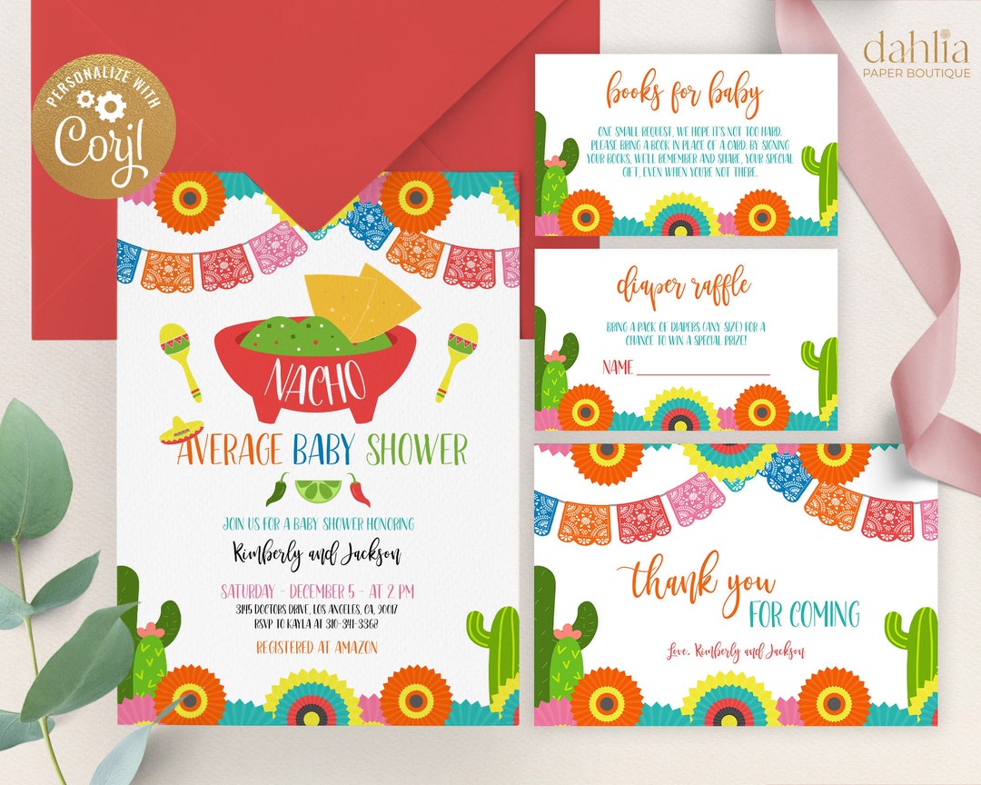 Nacho Average Baby Shower Invitation Set, Fiesta Party Invite Template ...