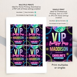 Disco Party VIP Backstage Pass Template, Editable Rainbow Glow Neon VIP ...