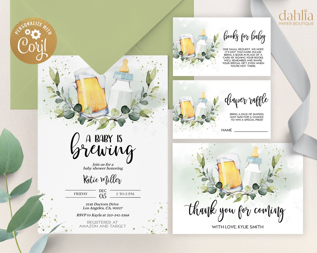 Baby is Brewing Baby Shower Invitation Set, Beer Baby Shower Set ...