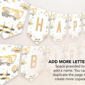 Construction Trucks Happy Birthday Banner, EDITABLE Trucks Birthday ...