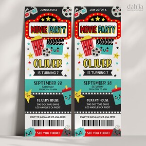 Movie Ticket Birthday Invitation, Cinema Movie Night Kids Invite ...