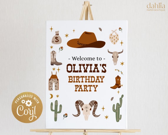Wild West Birthday Welcome Sign, EDITABLE Cowboy Rodeo Party Decor ...