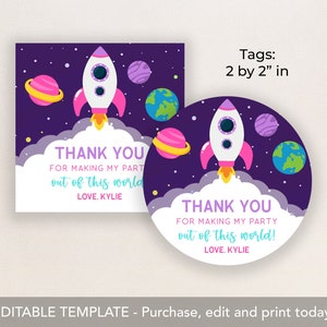 EDITABLE Space Birthday Thank You for Coming Gift Tag, Galaxy Party ...