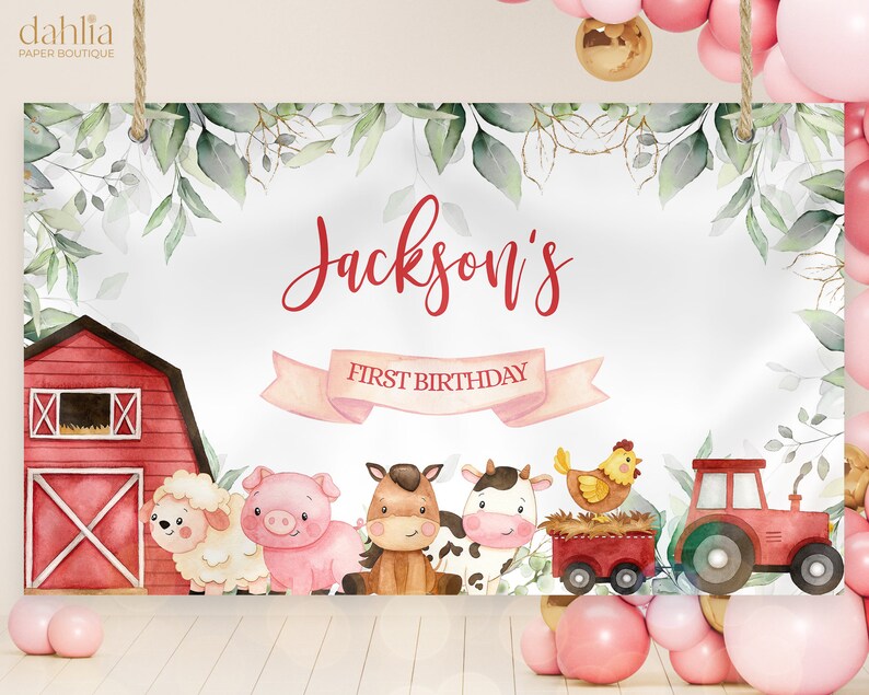 Farm Birthday Backdrop EDITABLE Barn Animals Party Decor - Etsy