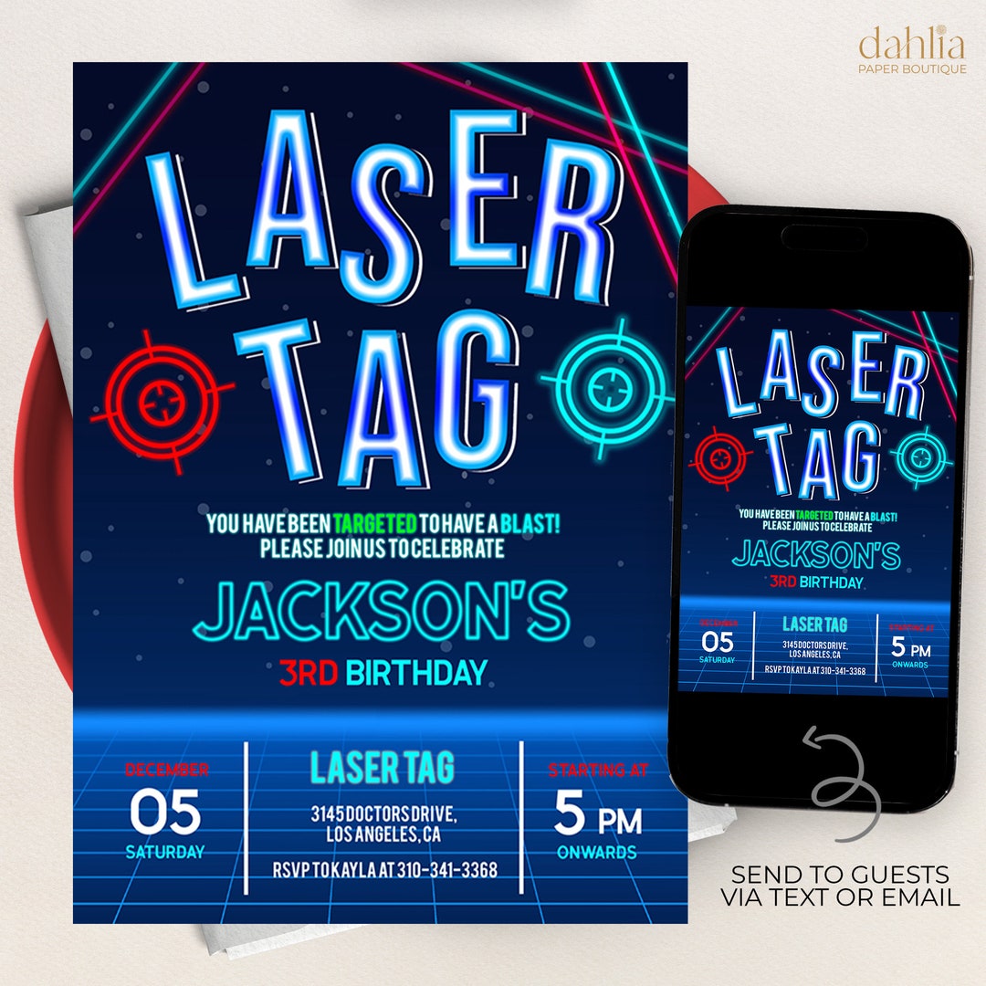 EDITABLE Laser Tag Birthday Invitation, Laser Tag Party Invite Template ...