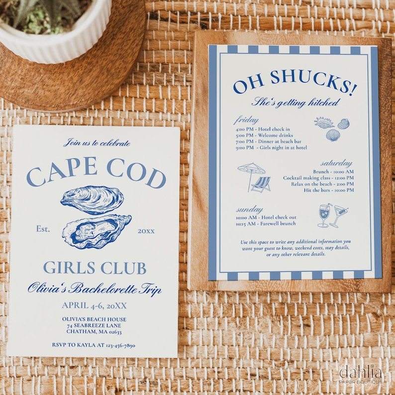 Cape Cod Bachelorette Invitation, Beach Bachelorette Weekend Itinerary ...