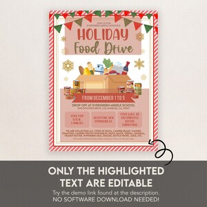 Editable Holiday Food Drive Flyer, Canned Goods Drive Template, Holiday ...