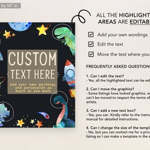 Space Dinosaur Birthday Custom Text Sign, EDITABLE Outer Space Party ...