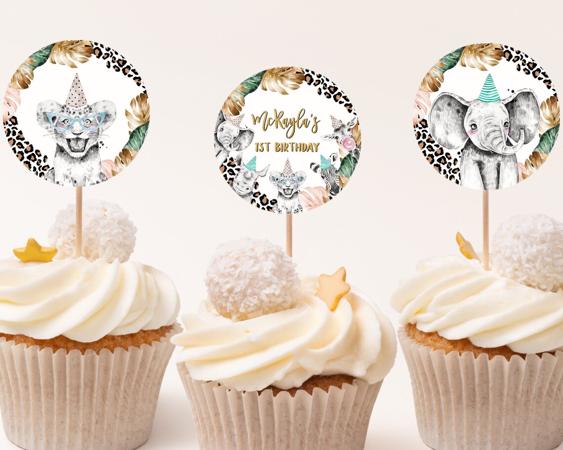 EDITABLE SET OF 6 Party Animals Cupcake Toppers Jungle Safari - Etsy