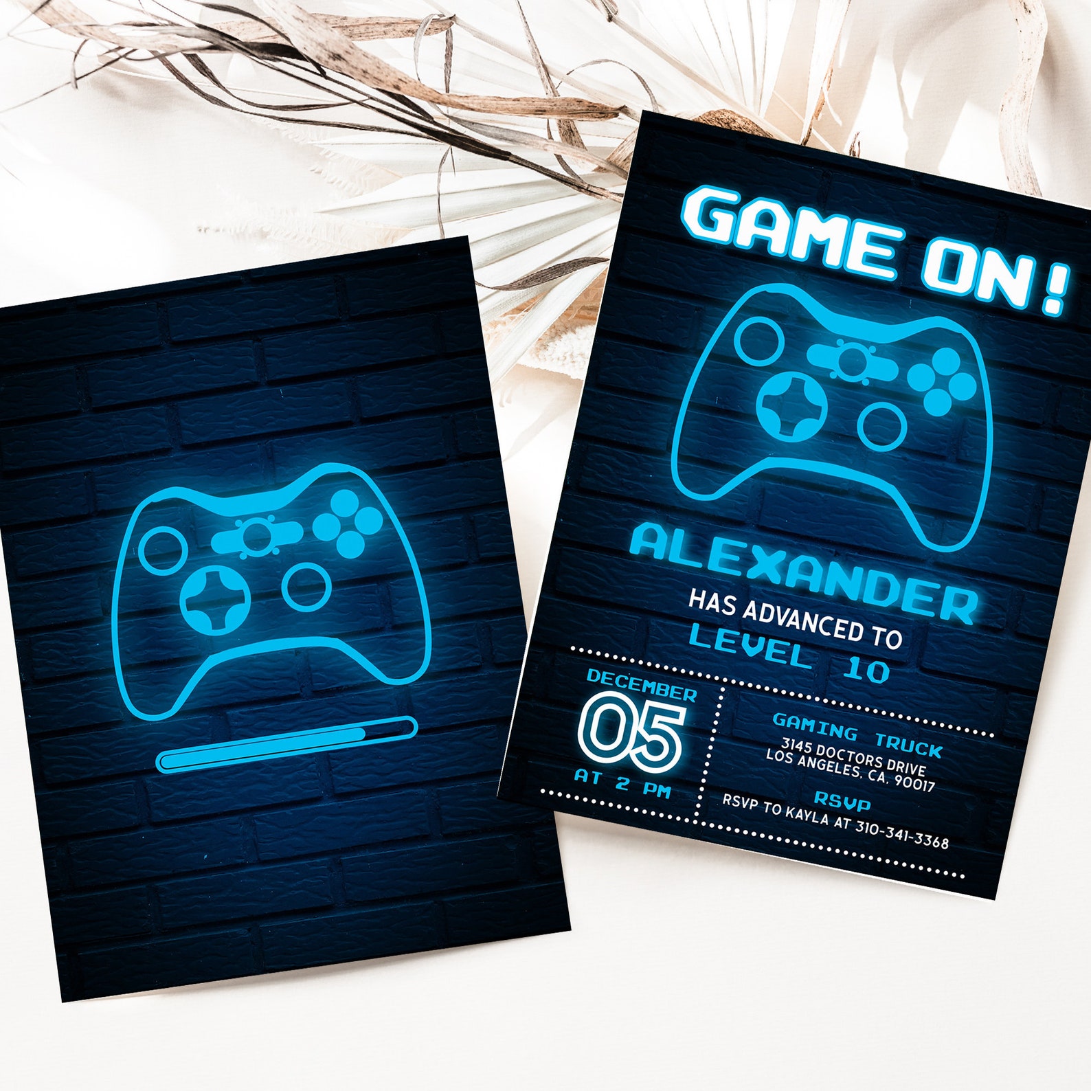EDITABLE Video Game Party Invitation, Gamer Birthday Invite, Blue Glow ...