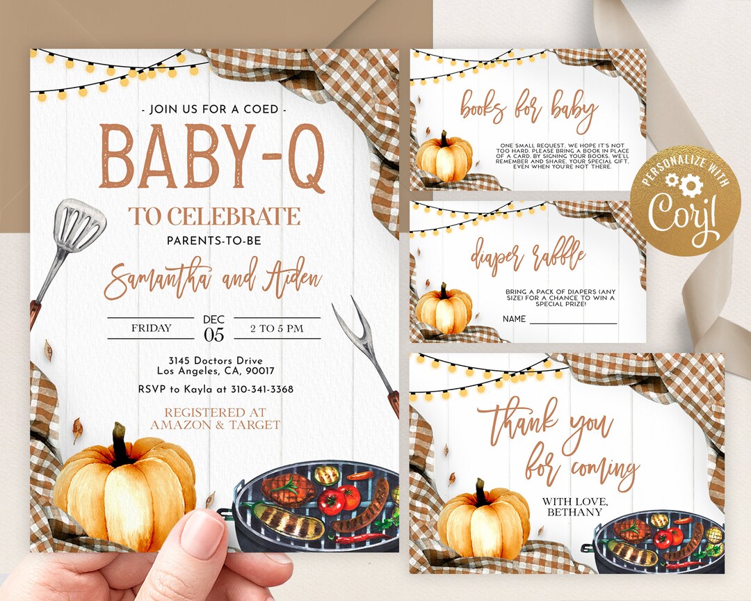 EDITABLE Baby-q Baby Shower Invitation Set Unisex Backyard - Etsy