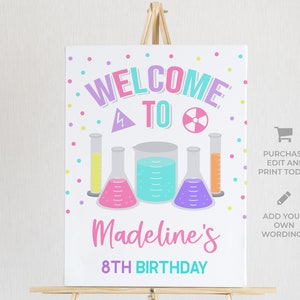 EDITABLE Mad Science Birthday Welcome Sign, Girl Science Party Decor ...