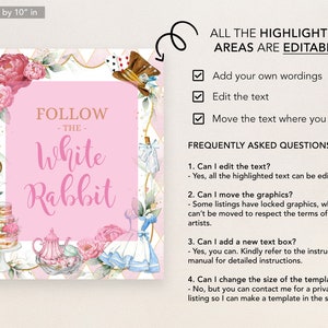 Follow the White Rabbit Sign, Alice in Wonderland Birthday, EDITABLE ...