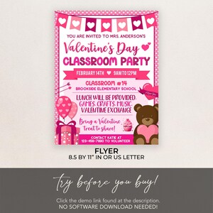 Editable Valentine's Day Classroom Party Flyer, School Dance ...