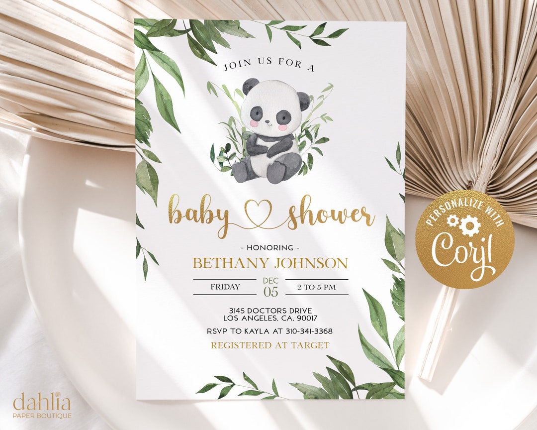 EDITABLE Panda Baby Shower Invitation Template, Printable Greenery ...