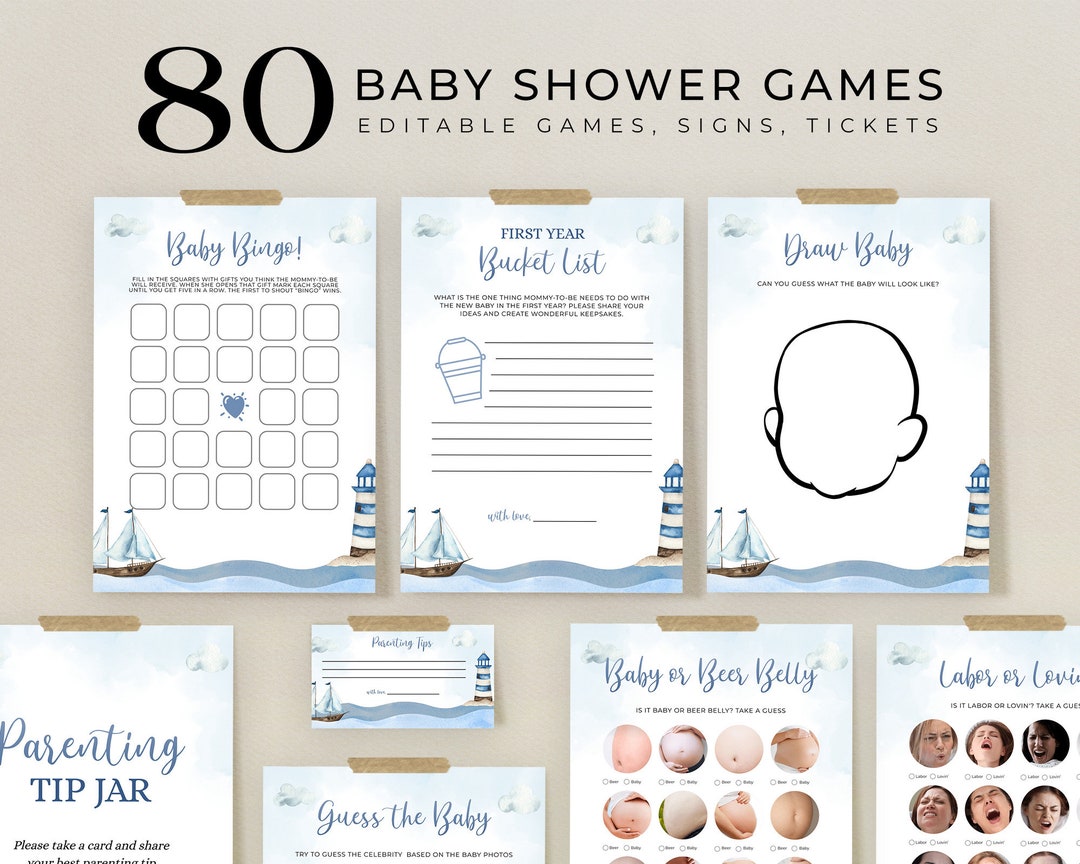 Ahoy It's A Boy Baby Shower Games, EDITABLE Blue Boat Baby Sprinkle ...