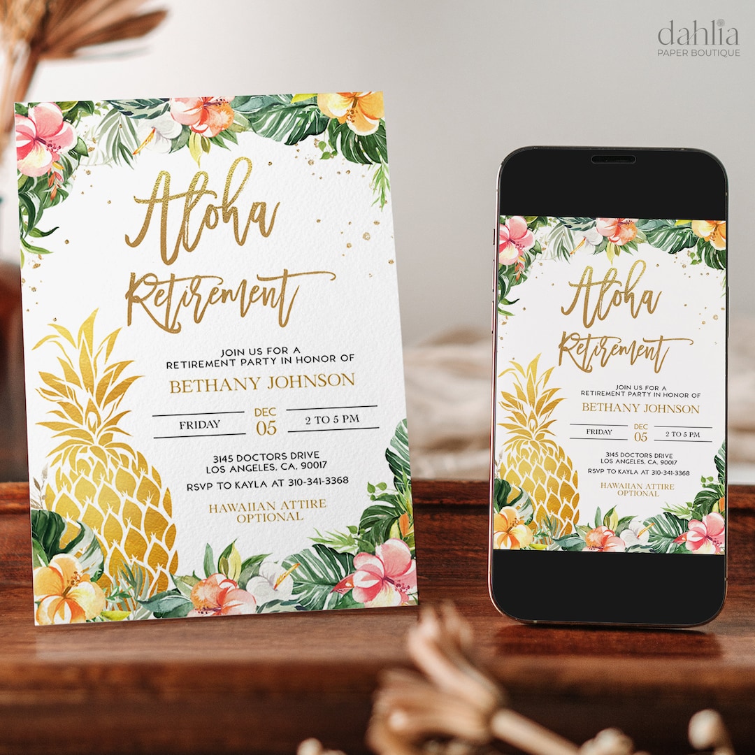 Aloha Retirement Invitation, Editable Hawaiian Retirement Invite ...
