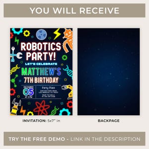 Robotics Birthday Invitation, EDITABLE Robots Party Invite, Boys Neon ...