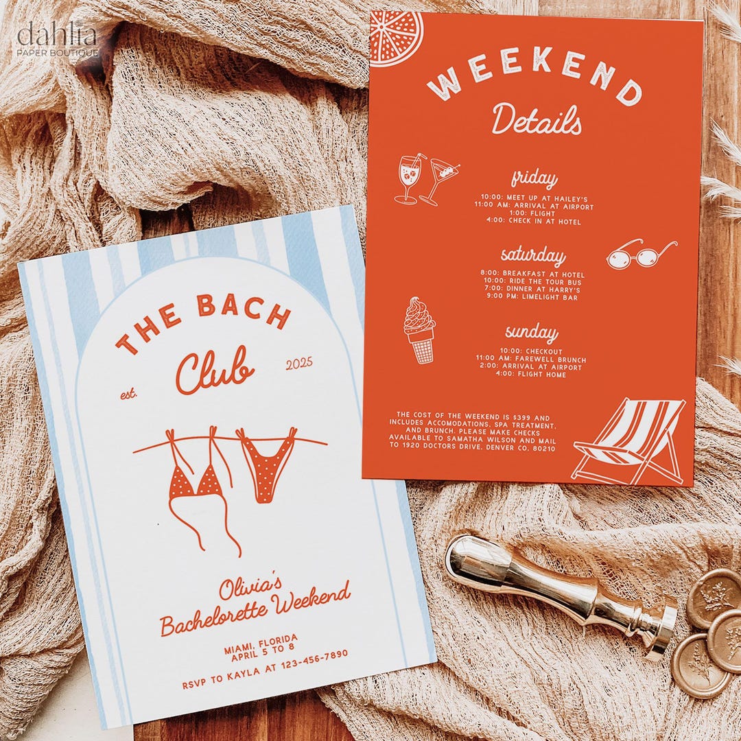 Bach Club Bachelorette Invitation Editable Preppy Beach Girls Trip