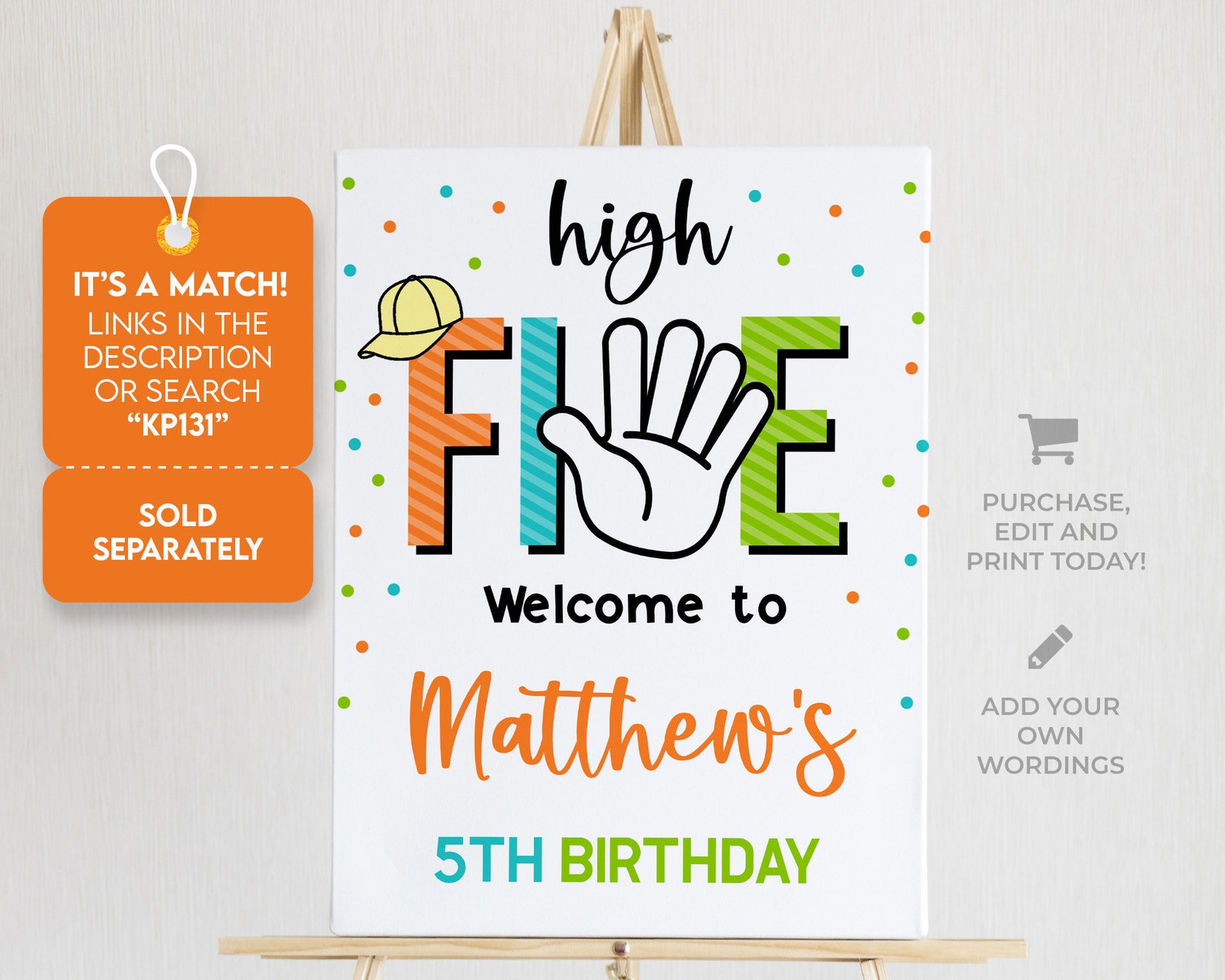 High Five Birthday Invitation With Photo, Editable Hi Five Invite ...