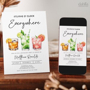 It's Five O'clock Everywhere Retirement Invitation, Editable Adult ...
