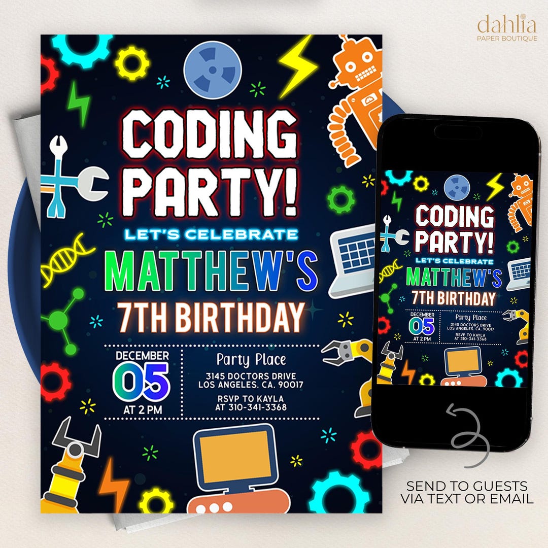 Coding Birthday Party Invitation, EDITABLE Programming Party Invite ...