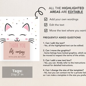 EDITABLE Kitty Cat Birthday Round Gift Tag, Purrfect Party Favor ...